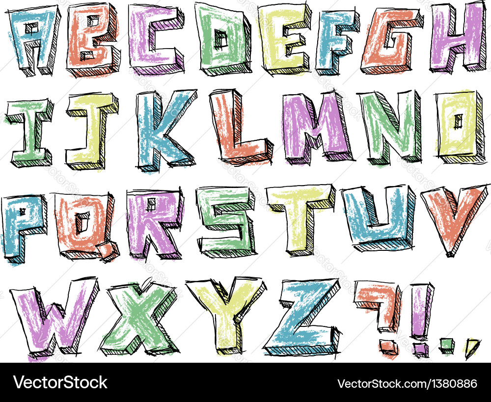 Colorful sketchy hand drawn alphabet Royalty Free Vector