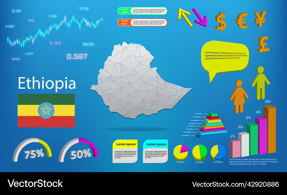 Ethiopia map info graphics - charts symbols Vector Image