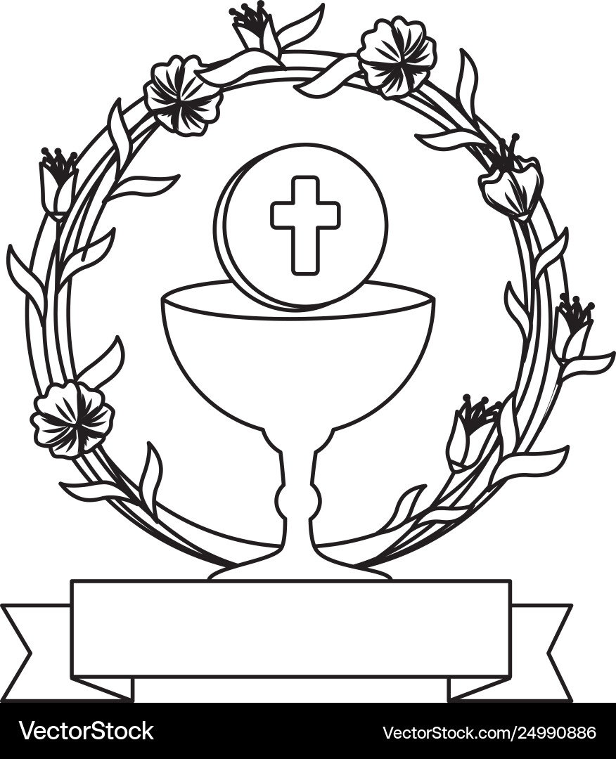 First Communion Floral Chalice Royalty Free Vector Image