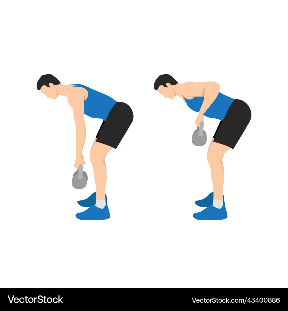 Man Performing Kettlebell Row Exercise Royalty Free Vector