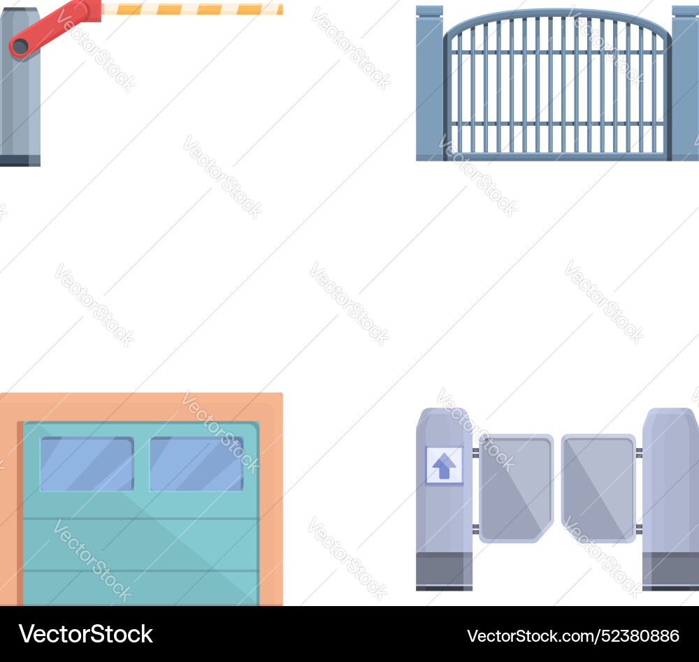 Metal gate icons set cartoon various Royalty Free Vector