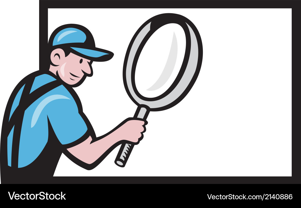 Worker magnifying glass billboard cartoon Vector Image
