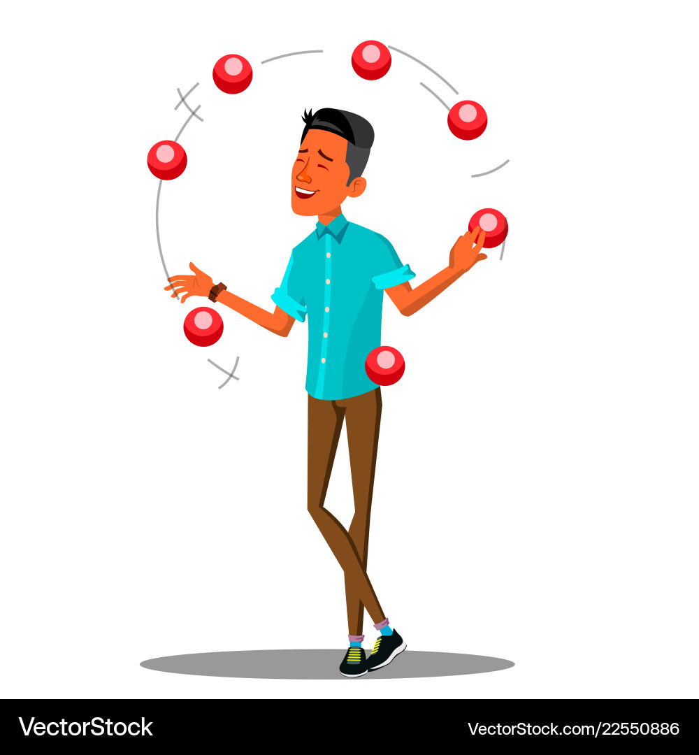 Young man juggling with colored balls Royalty Free Vector