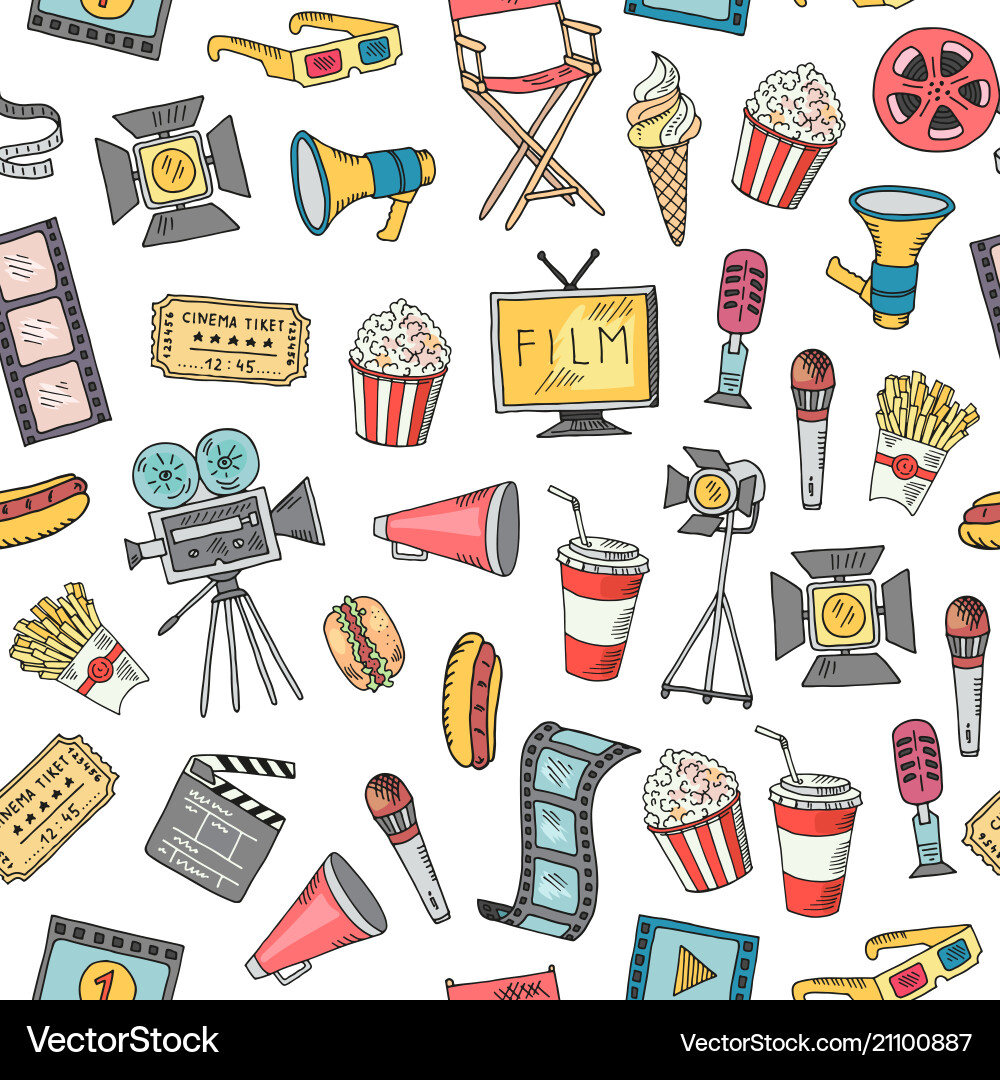 Cinema doodle icons background or pattern Vector Image