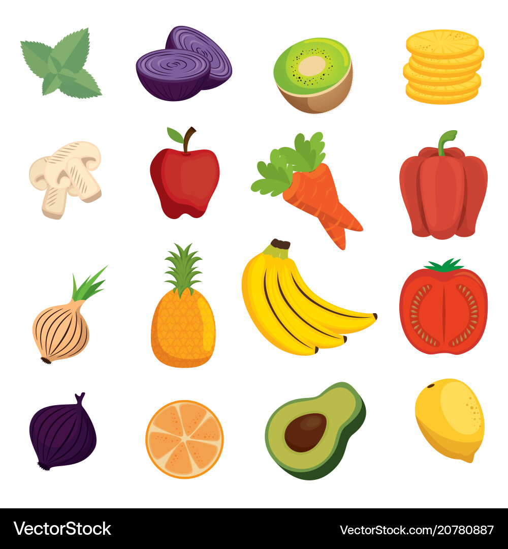 Fruits and vegetables group pattern Royalty Free Vector