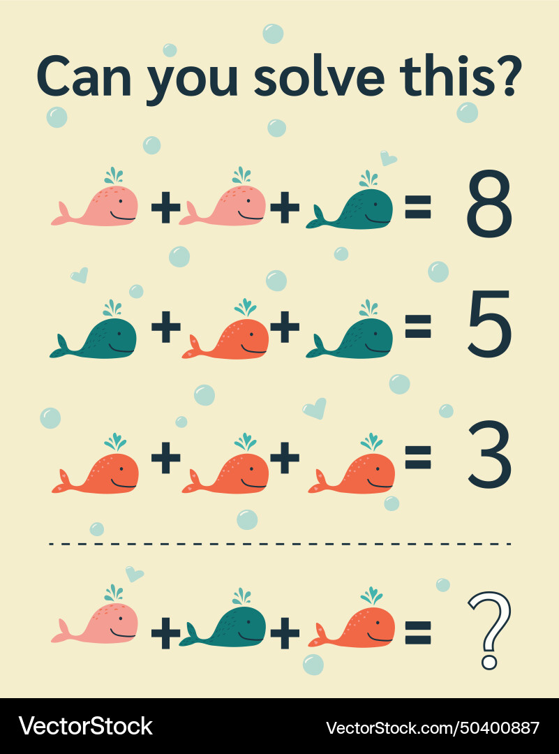 Math riddle for kids and adults picture equations Vector Image