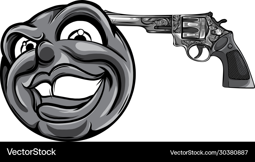 Monochromatic emoticon pointing a gun on his head Vector Image