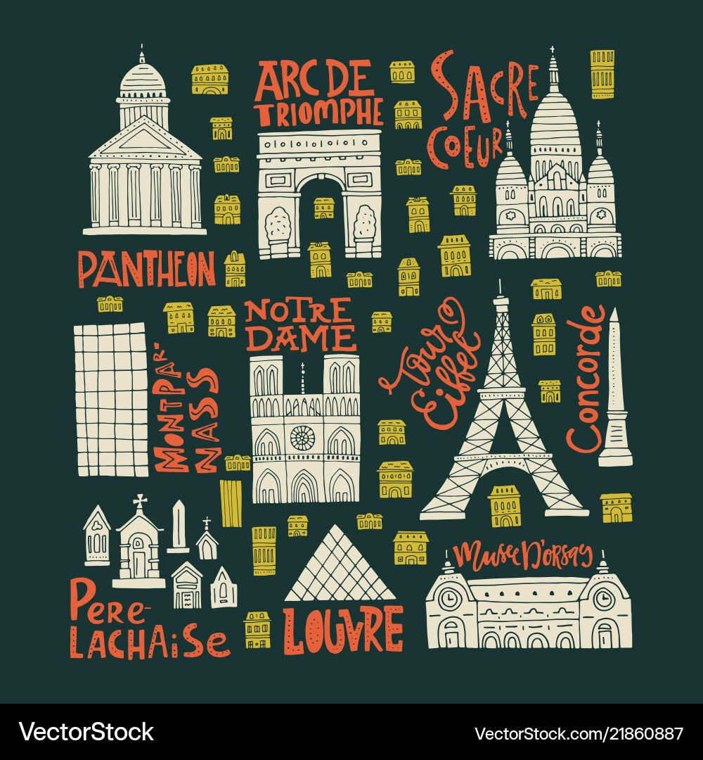 Paris Landmarks & Symbols Royalty Free Vector Image