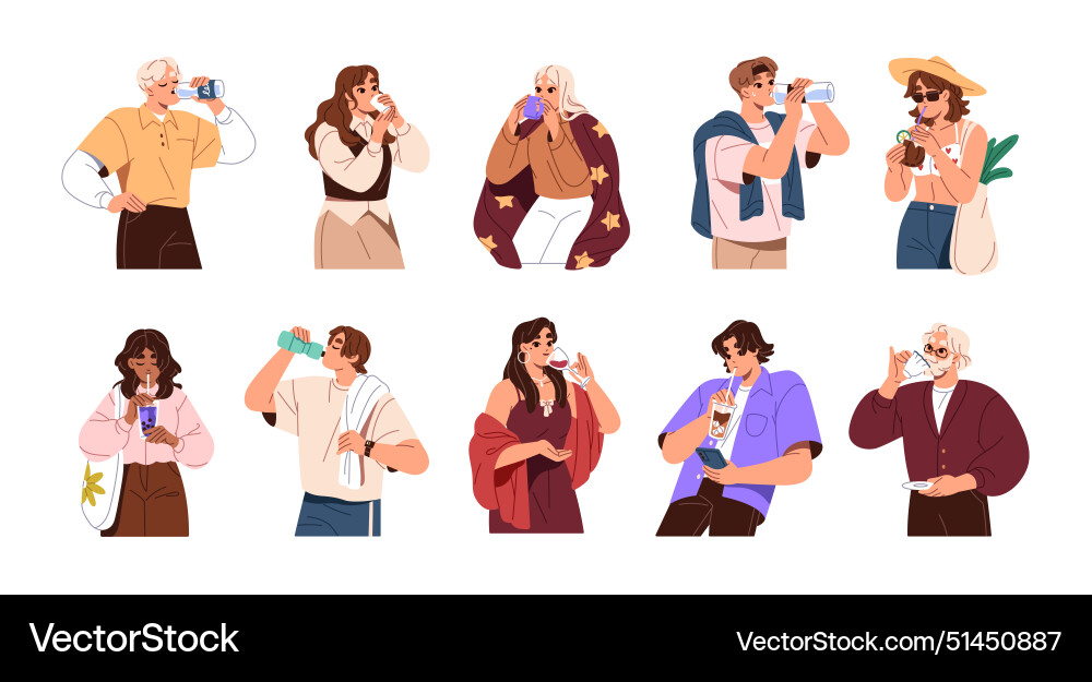 People drink different beverages set diverse men Vector Image