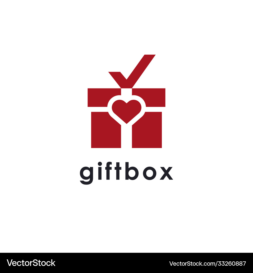 Simple gift box logo icon with love and checkmark Vector Image