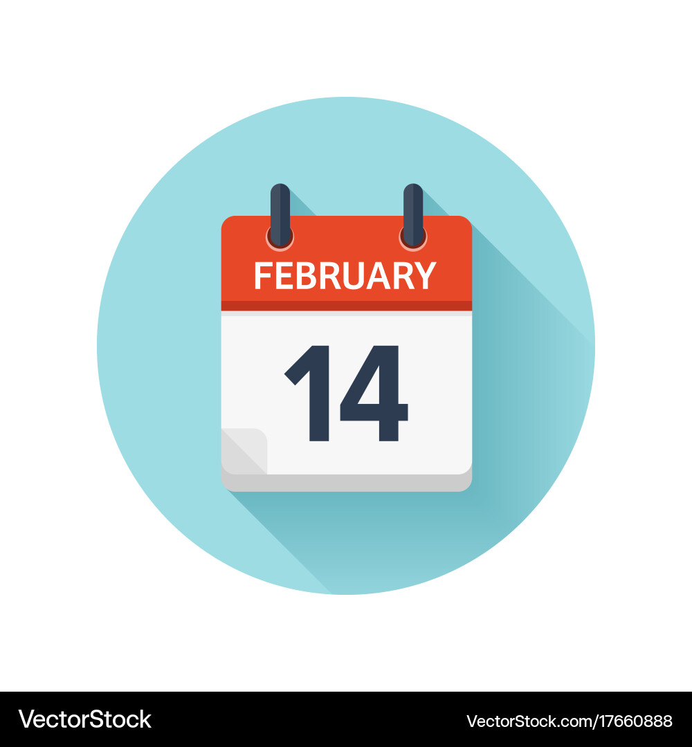 February 14 flat daily calendar icon date Vector Image