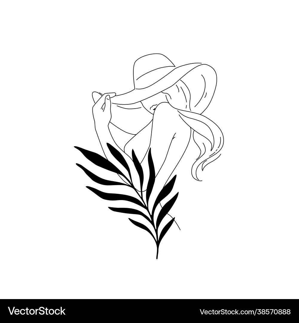 Female face on palm leaf background Royalty Free Vector
