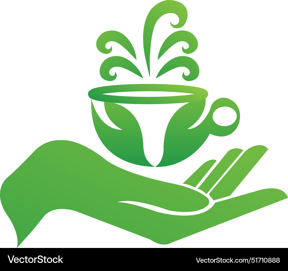 Green tee logo design drinking coffee Royalty Free Vector