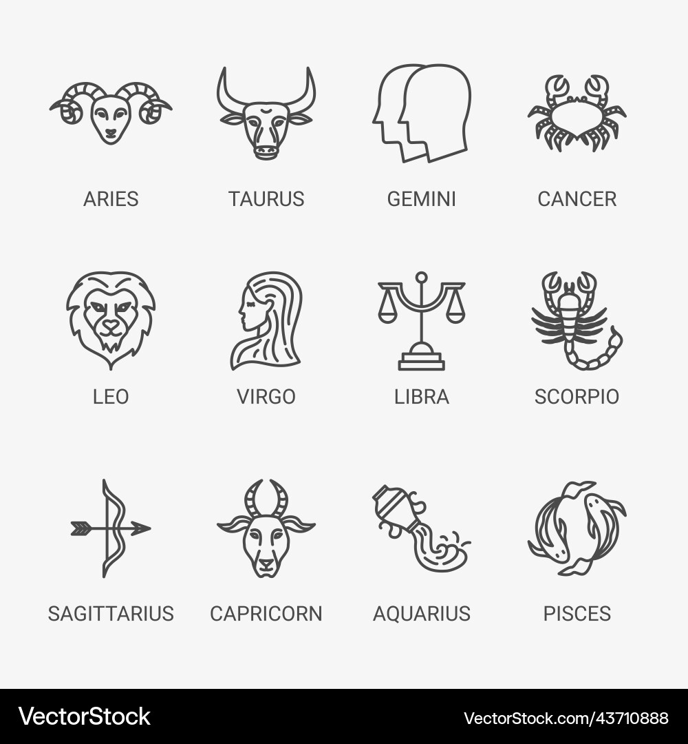 Horoscope line symbols set Royalty Free Vector Image