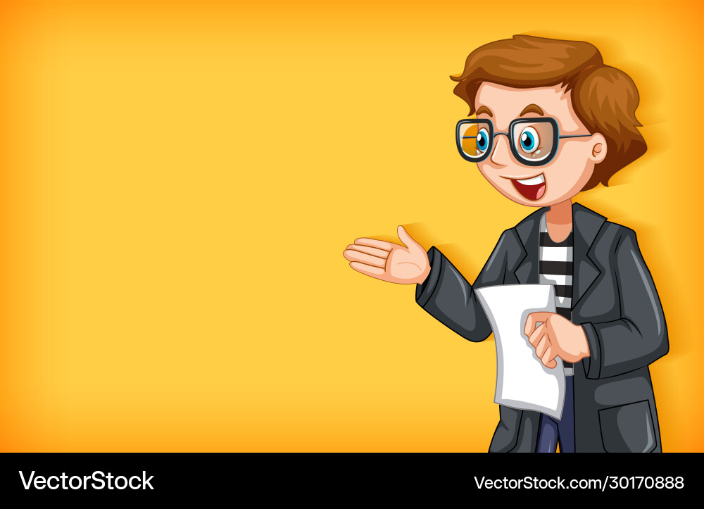 Plain background with male reporter holding paper Vector Image