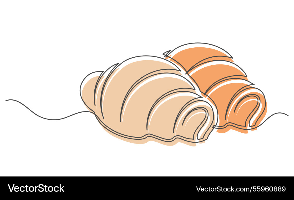 Croissants continuous one line isolated on white Vector Image