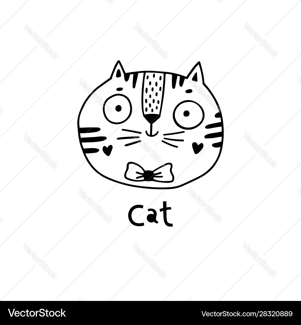 Cute simple cat face cartoon style Royalty Free Vector Image