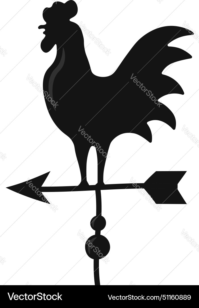 Flat cartoon black weathercock with rooster icon Vector Image