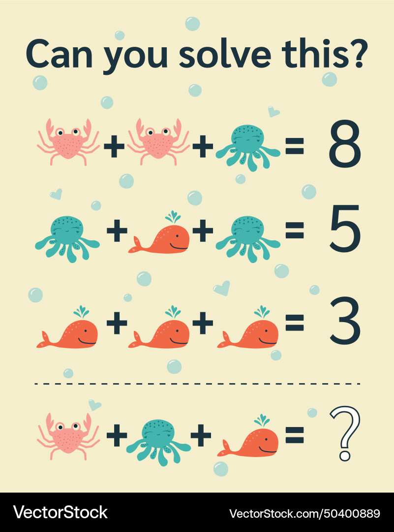 Math riddle for kids and adults picture equations Vector Image