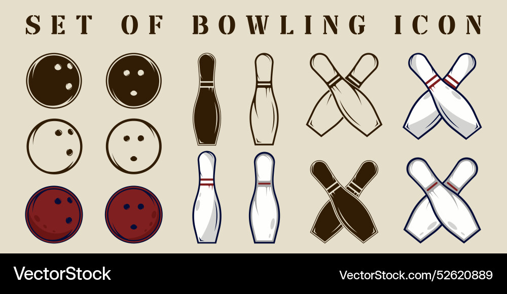 Set of isolated bowling icon symbol template Vector Image