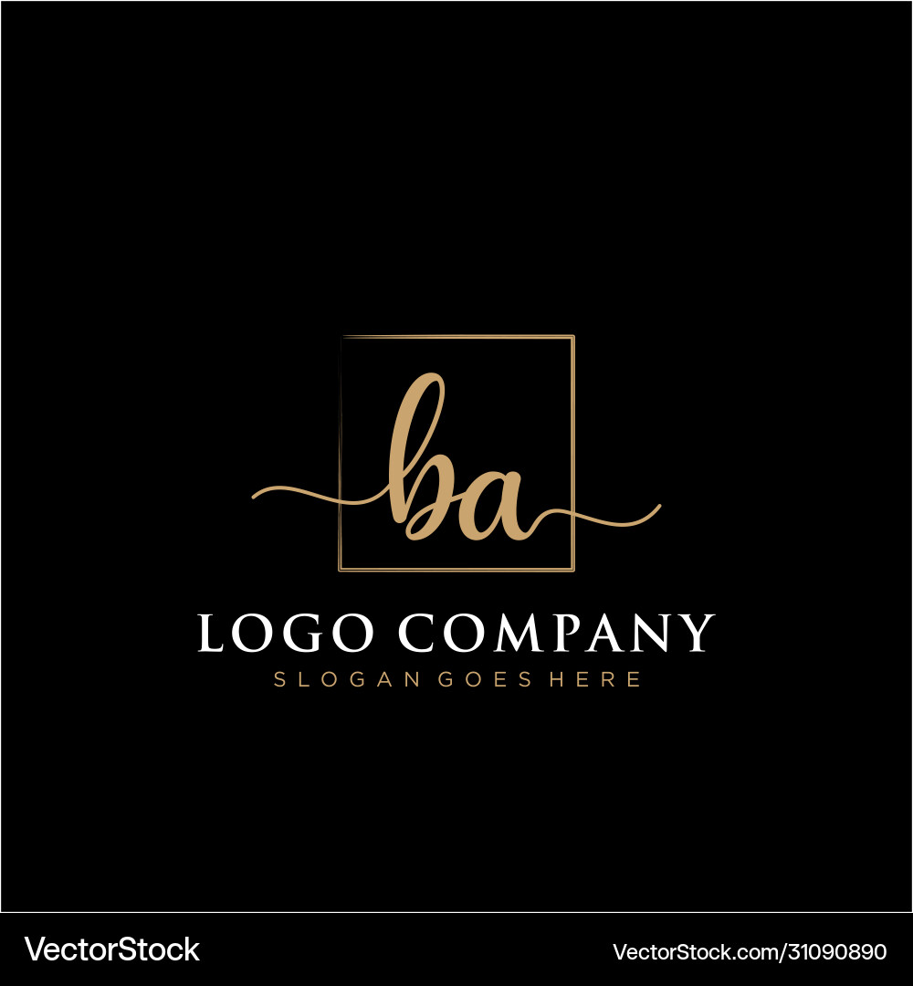 Ba initial handwriting logo with rectangle Vector Image
