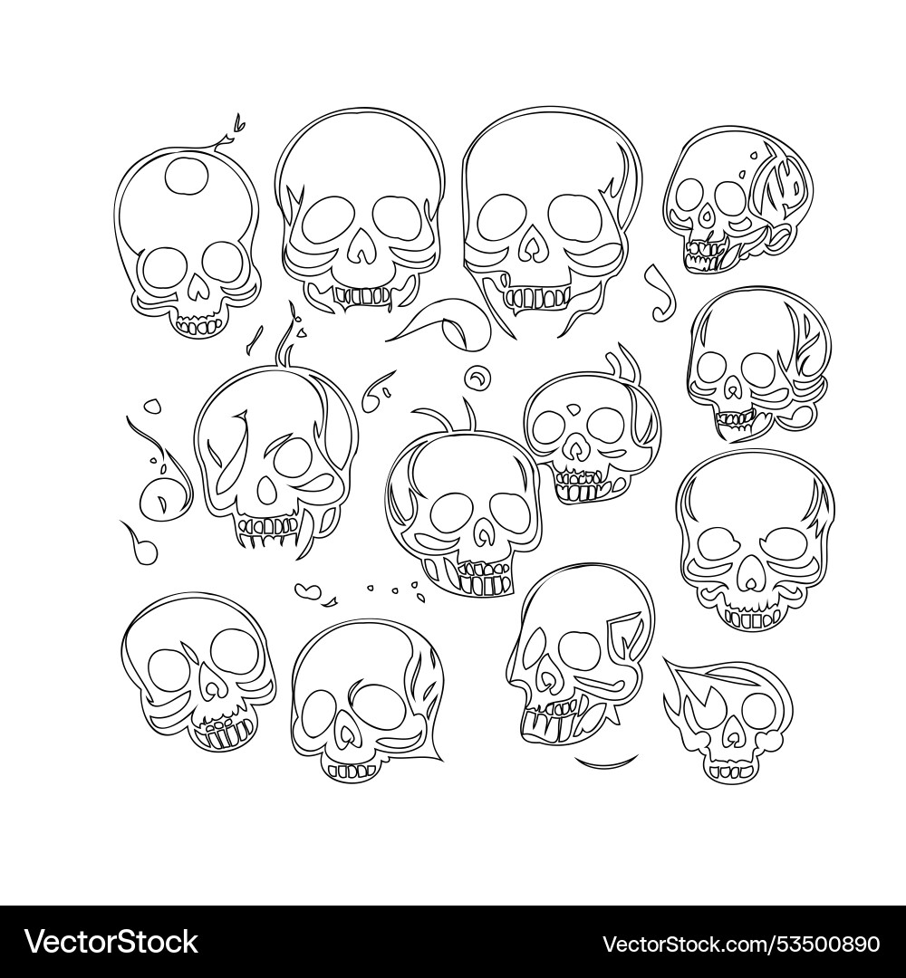 Decorative skulls outline sketch Royalty Free Vector Image