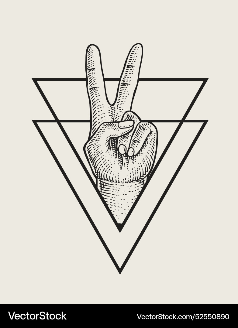 Peace finger with engraving style Royalty Free Vector Image