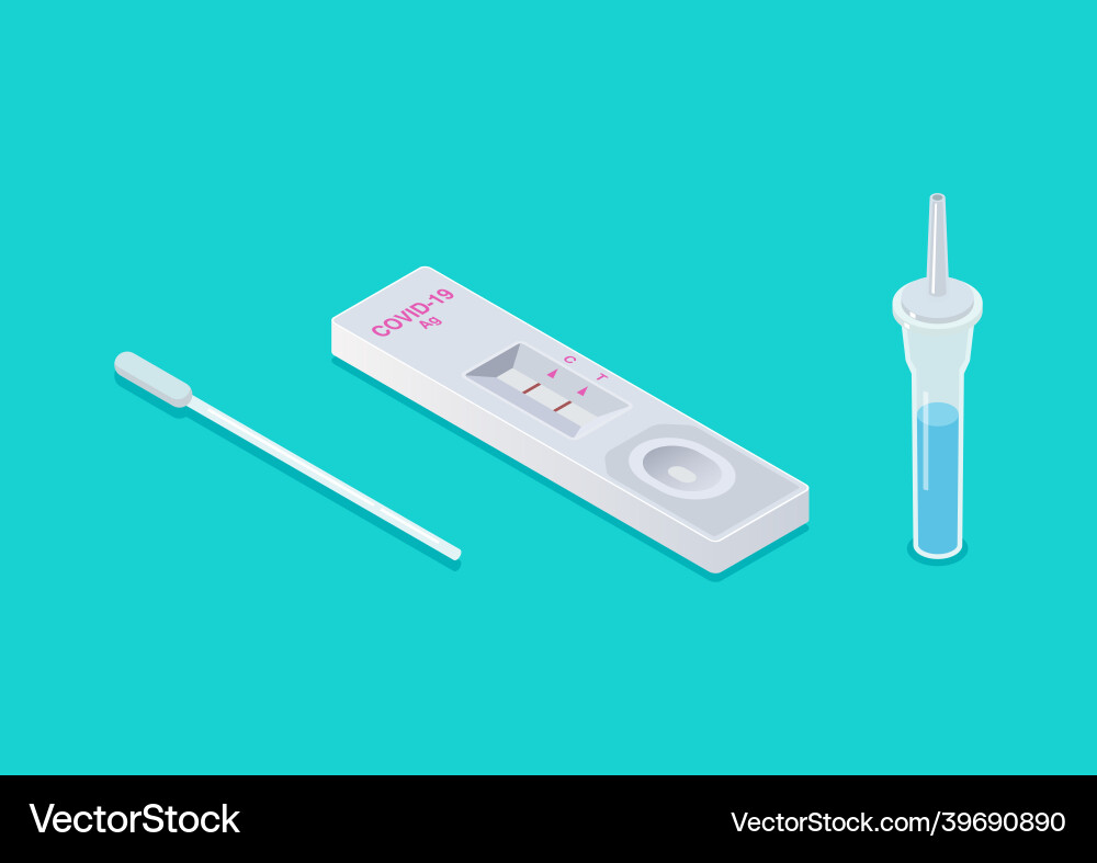 Rapid antigen test kit set isometric view Vector Image