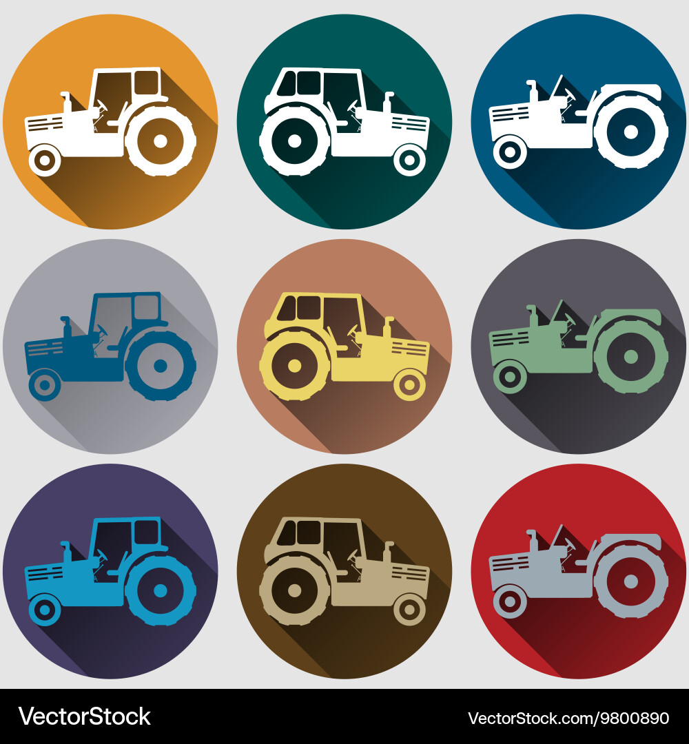 Tractor icons flat design Royalty Free Vector Image