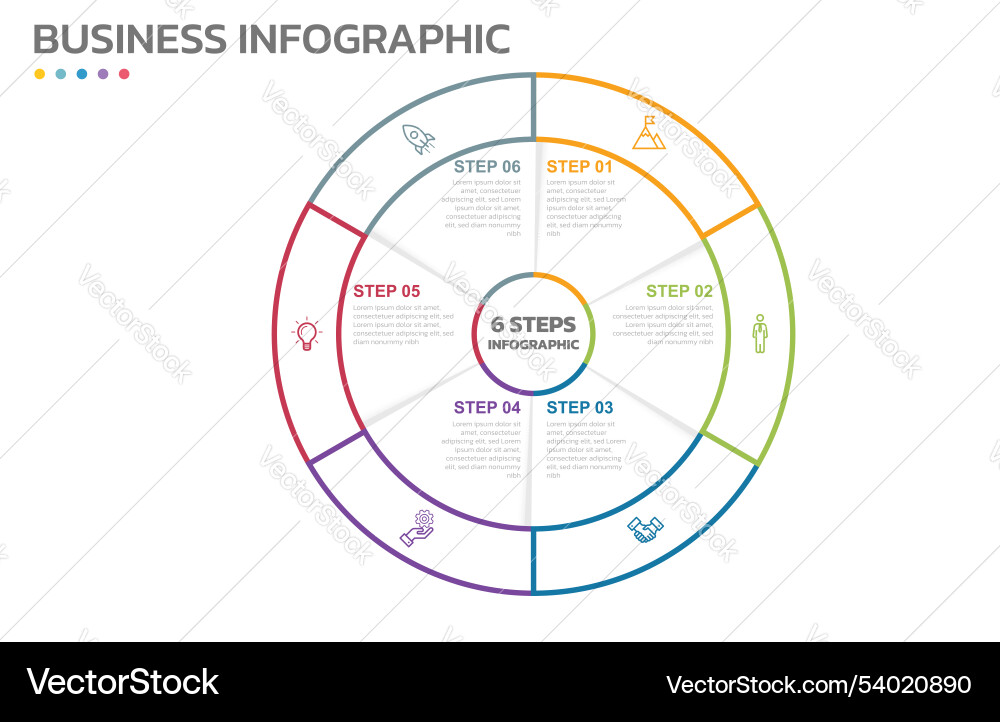 Visual data presentation cycle diagram with 6 Vector Image