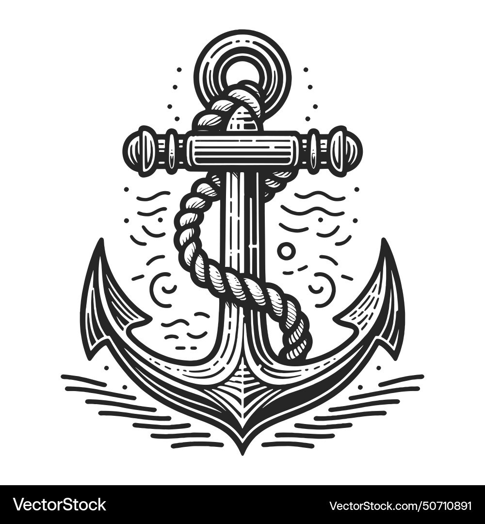 Anchor with rope sketch Royalty Free Vector Image