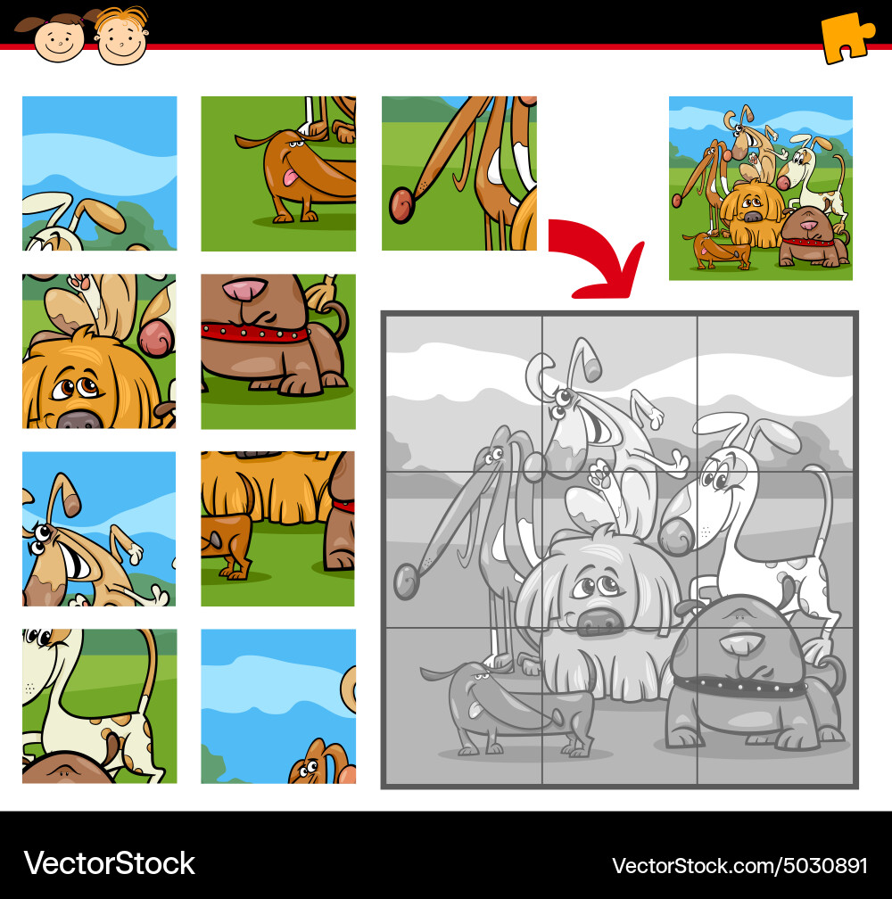Cartoon dogs jigsaw puzzle game Royalty Free Vector Image