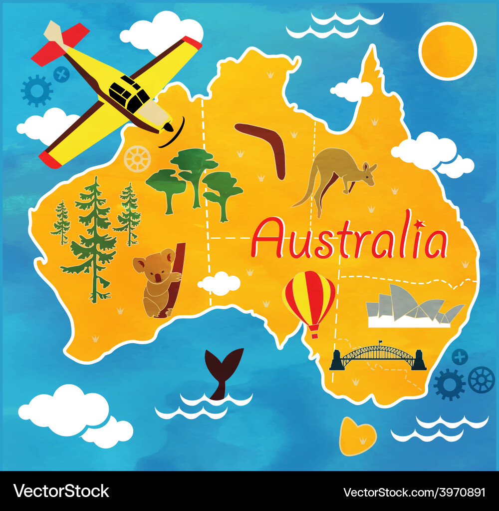 Cartoon map of australia Royalty Free Vector Image