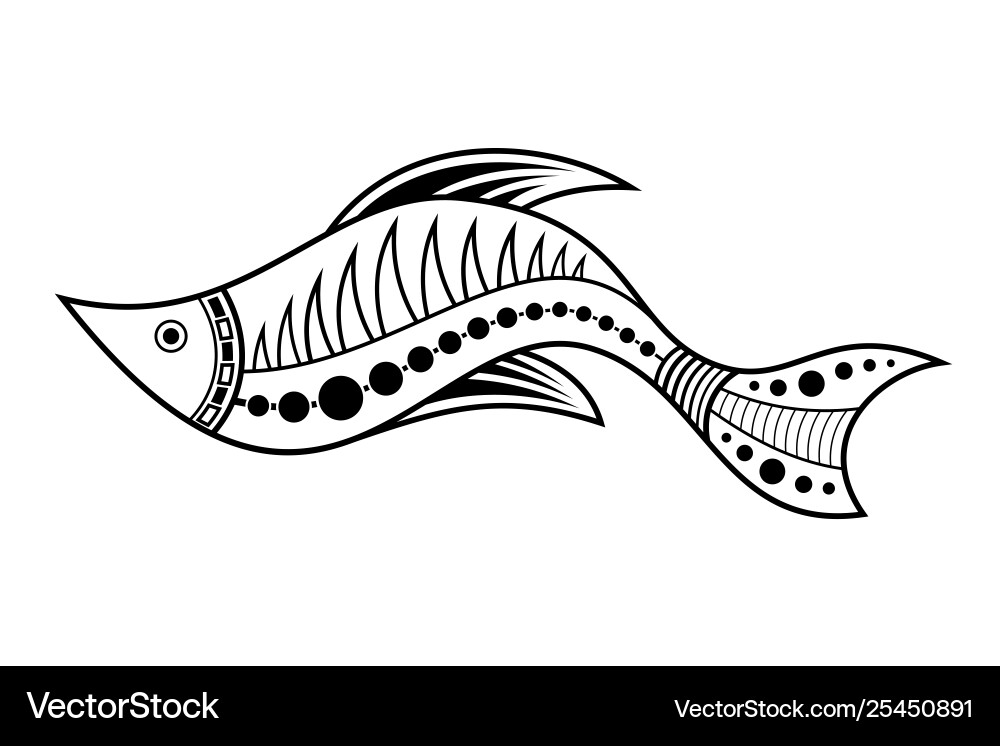 Fish aboriginal art style monochrome isolated Vector Image
