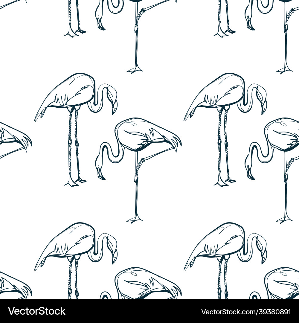 Flamingo Line Art Pattern Royalty Free Vector Image