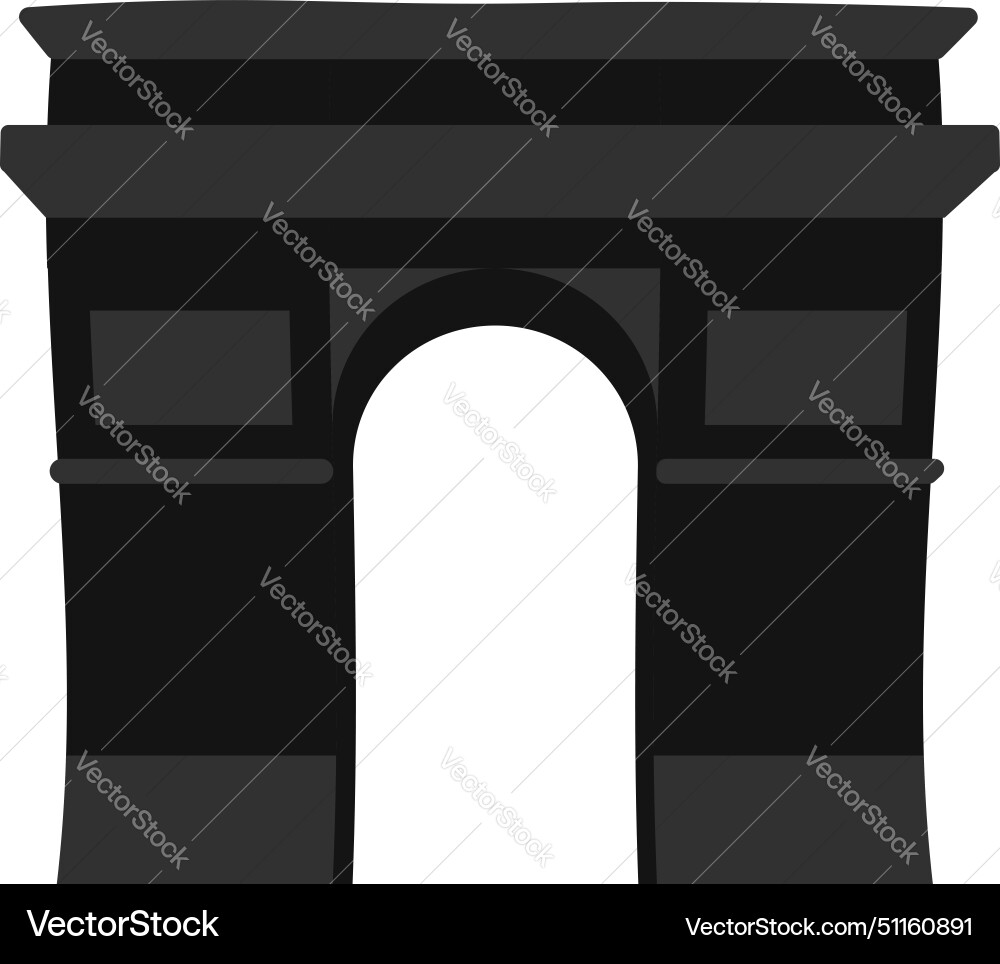 Flat cartoon black arc de triomphe icon Royalty Free Vector