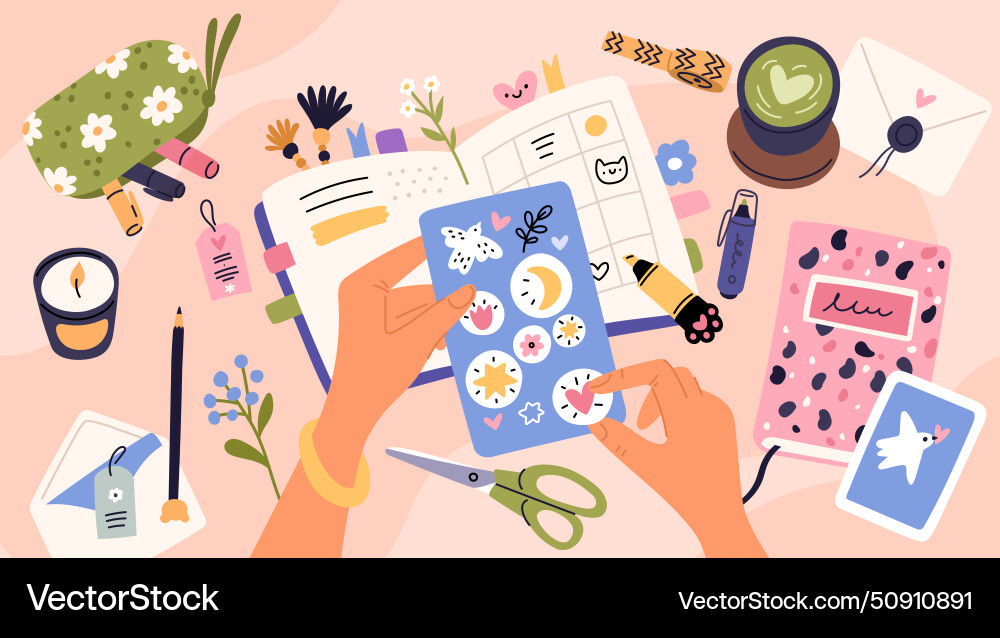 Hands write top view female stick stickers Vector Image