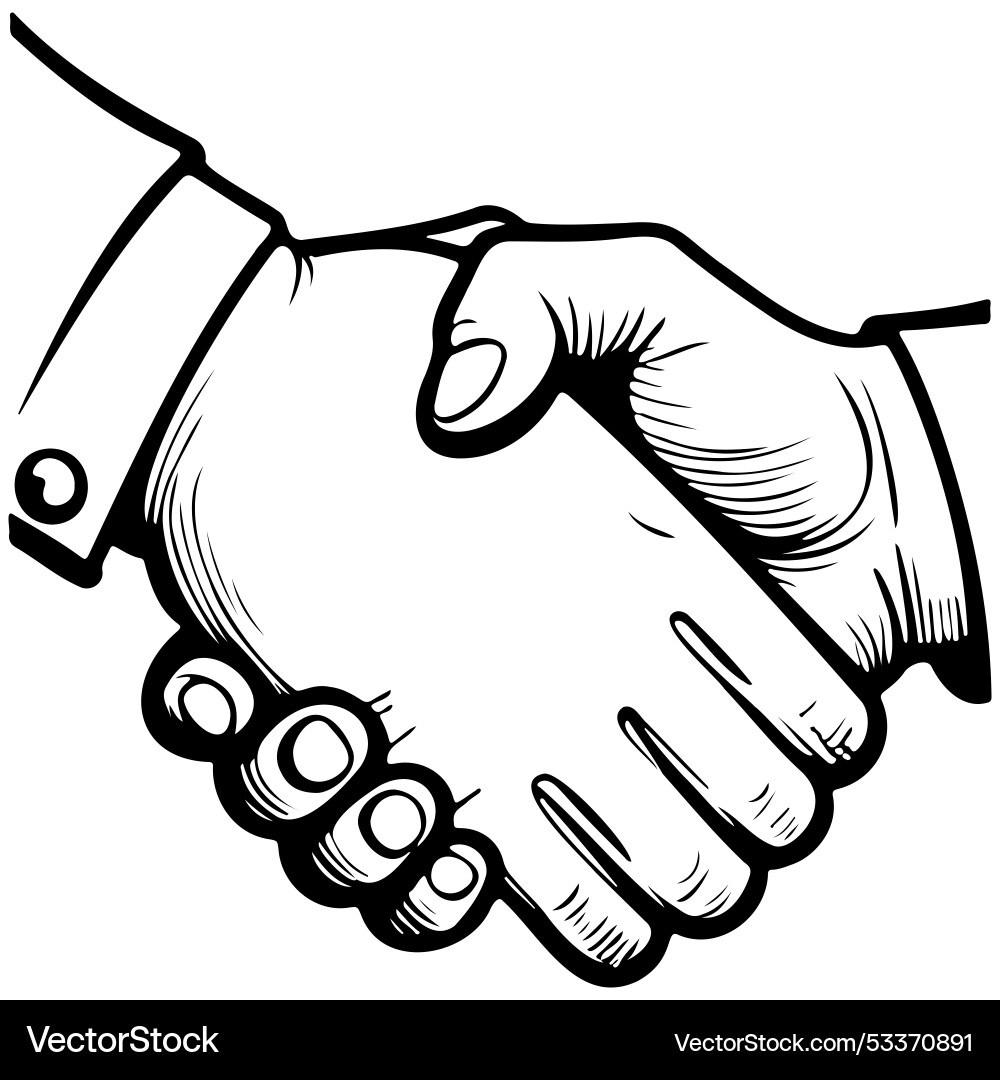 Handshake sketch realistic line monochrome Vector Image