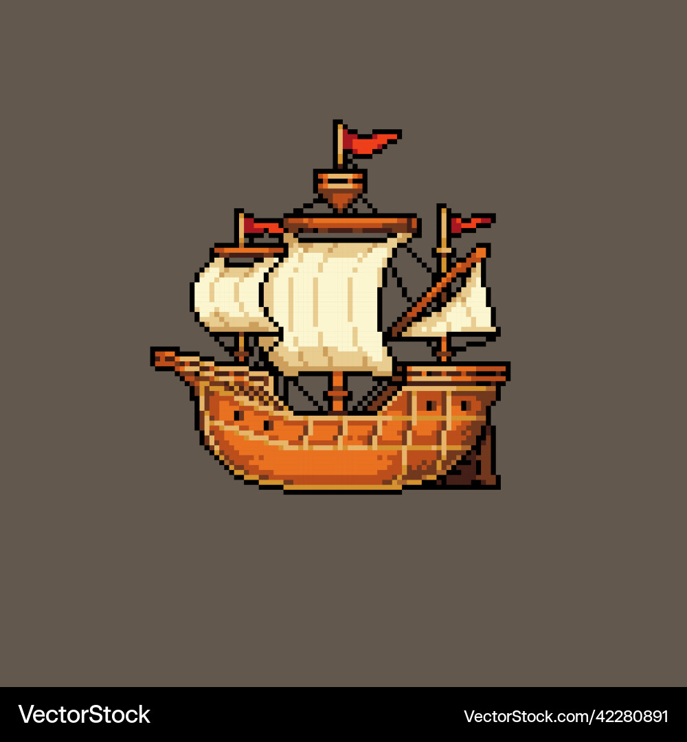 Pixel art ship editable Royalty Free Vector Image