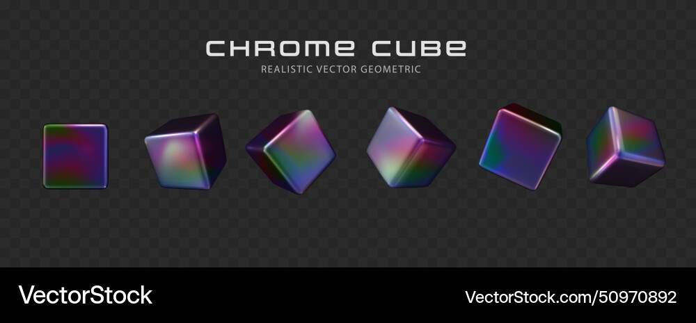 3d metal cube with iridescent chrome effect Vector Image