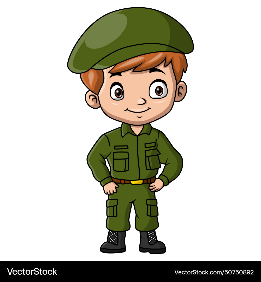 Boy cartoon wearing costume army Royalty Free Vector Image