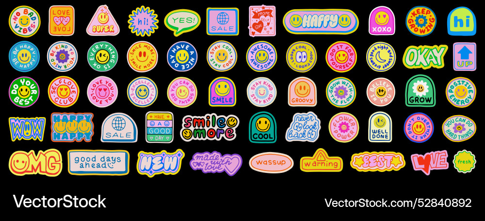 Cool hand drawn y2k stickers set collection Vector Image