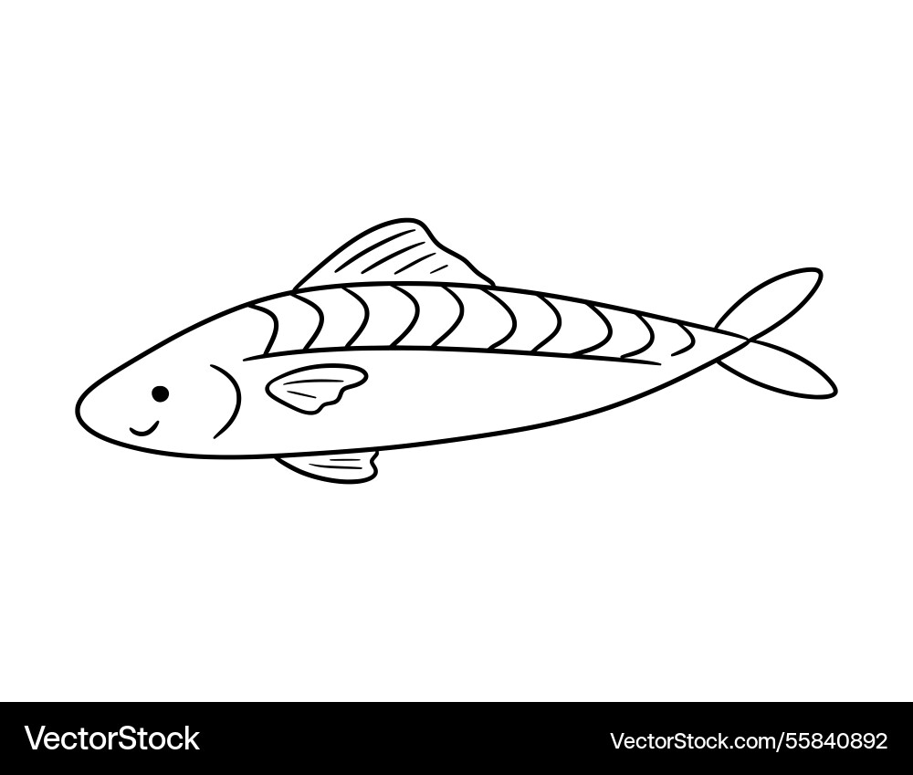 Cute mackerel fish drawing doodle sea Royalty Free Vector