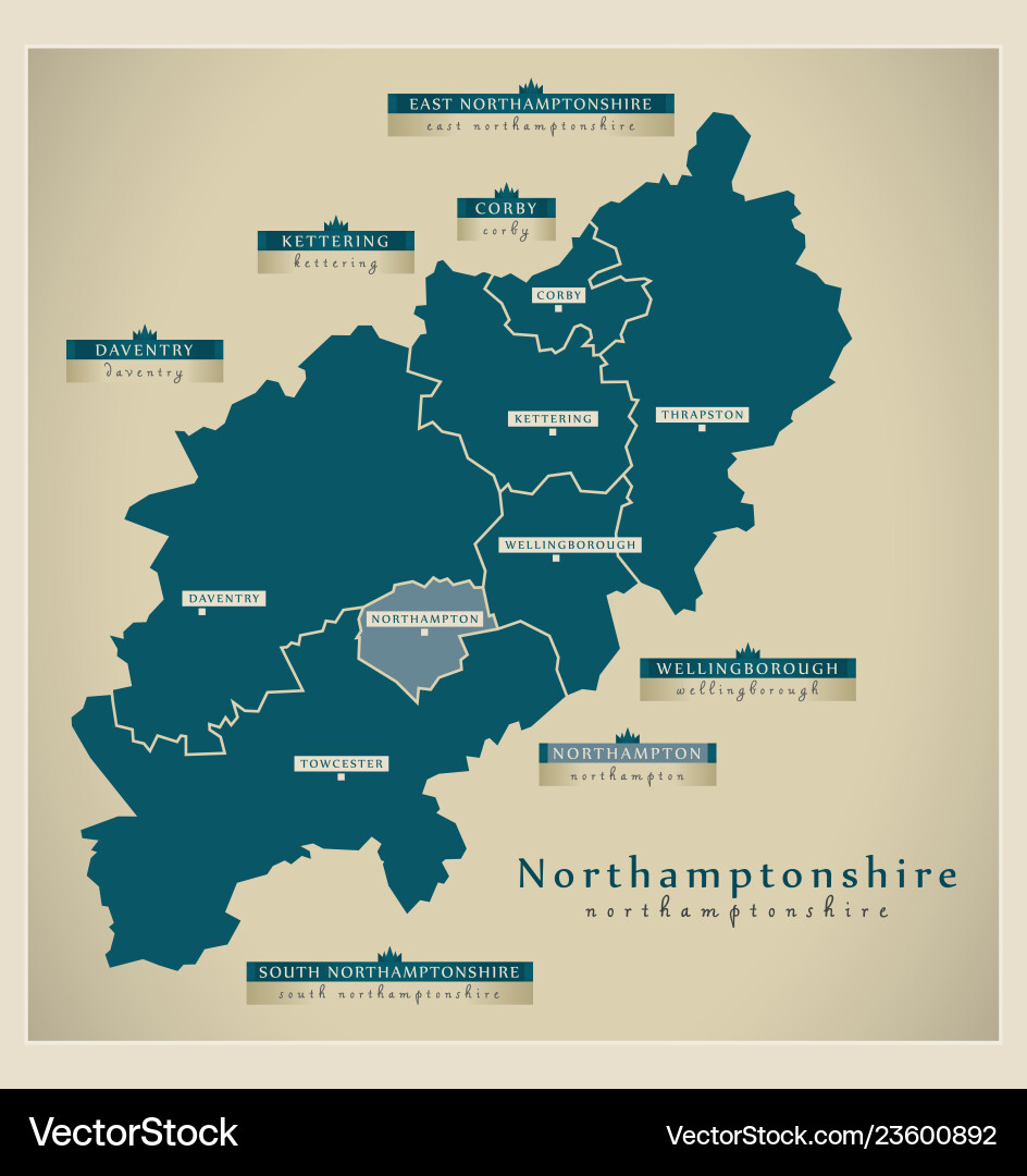 Modern map - northamptonshire county Royalty Free Vector