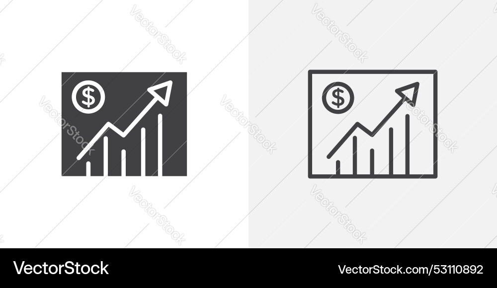 Money revenue graph thin line icon set Royalty Free Vector
