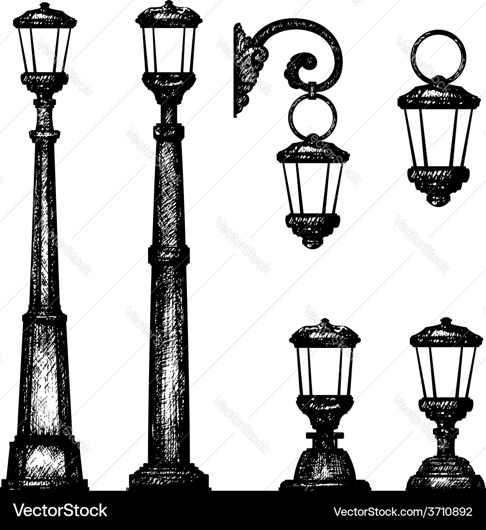 Sketch of street light drawing Royalty Free Vector Image