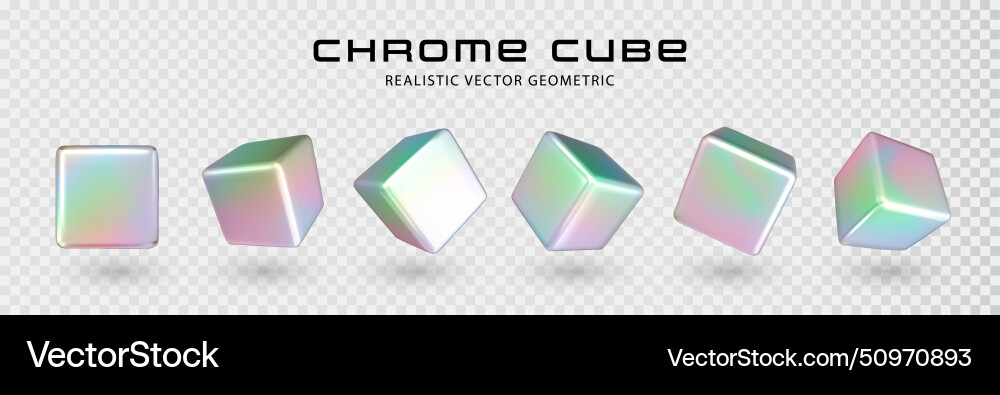 3d chrome cube set with rainbow effect modern Vector Image