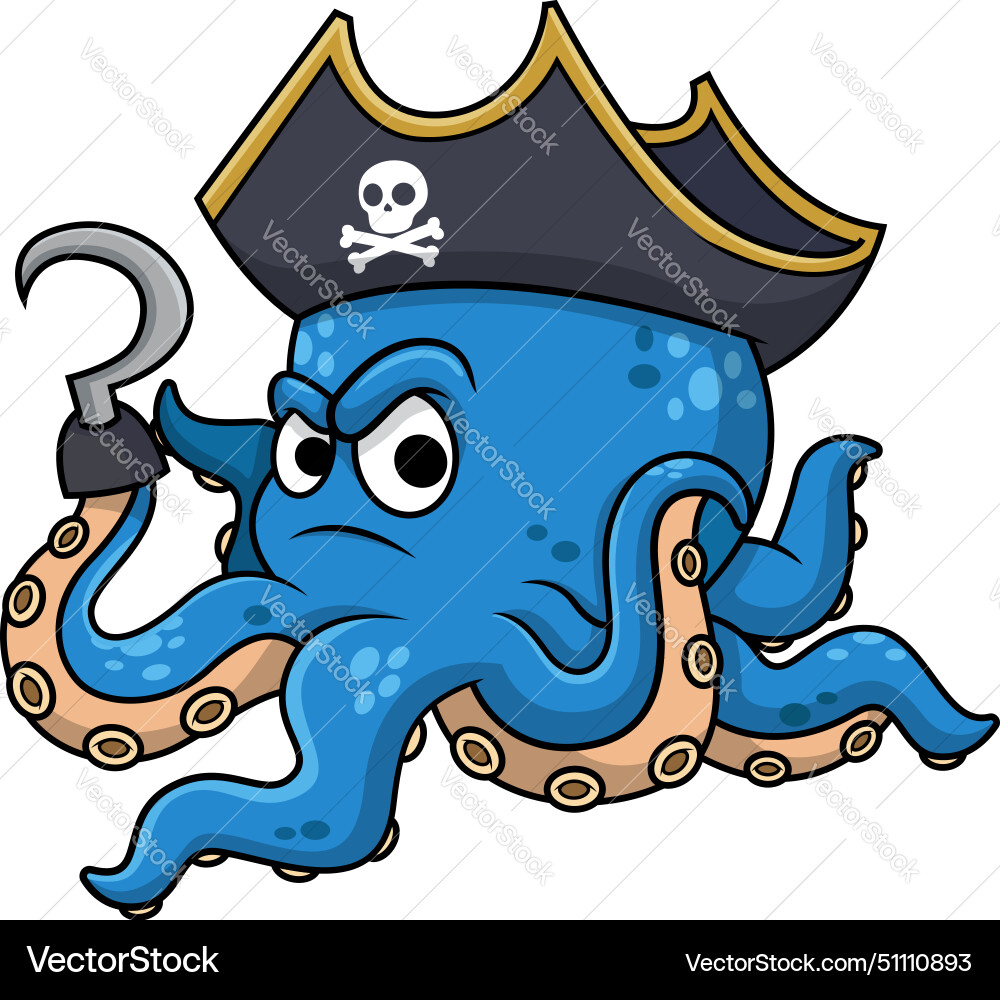 Cute octopus pirate cartoon clip art Royalty Free Vector
