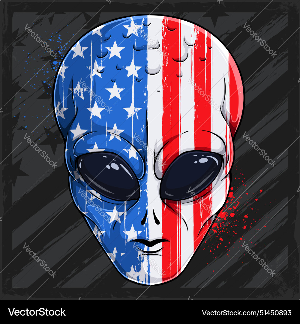 Hand drawn aliens head character with usa flag Vector Image