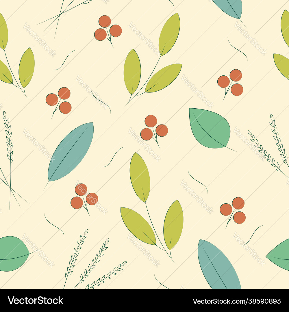 Seamless background with leaves and berries Vector Image